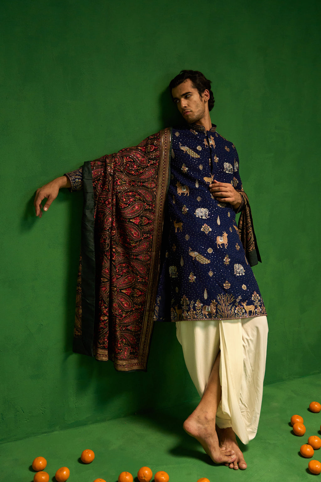 PICHWAI NAVY BLUE DHOTI KURTA SET – Kalpraag