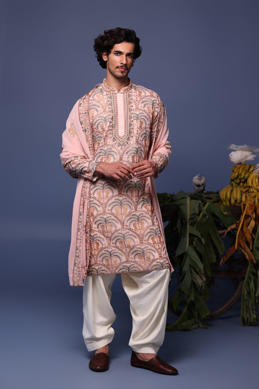 Avik Cheetah Pink Kurta Set with Dupatta | Designer Ethnic Wear for Men – Kalpraag