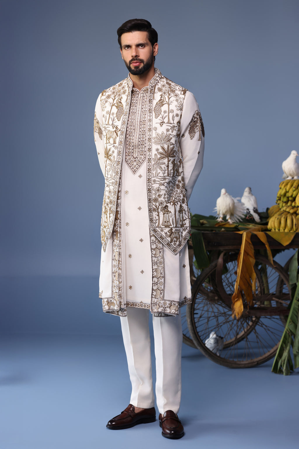 Aatif Pichwai Ivory Kurta Jacket Set – Kalpraag