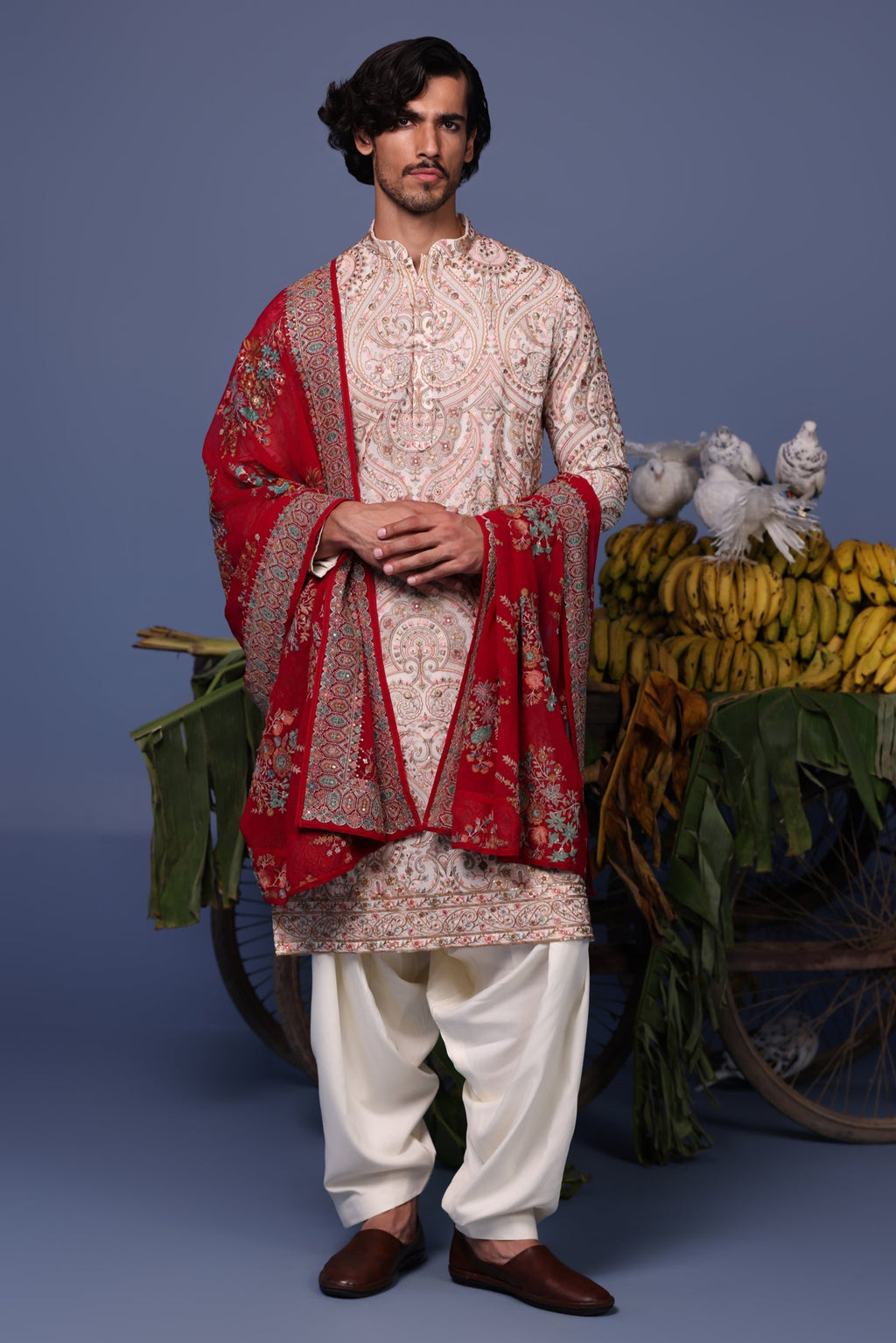 Khusro Pink Kurta Set with Dupatta | Designer Ethnic Wear for Men – Kalpraag