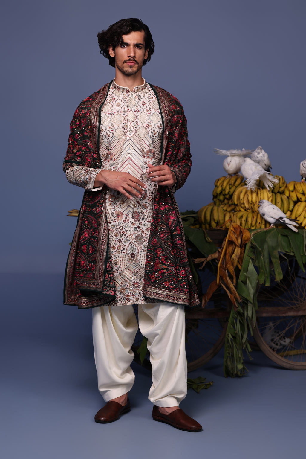 Abroo Ivory Kurta Set with Dupatta | Designer Ethnic Wear for Men – Kalpraag