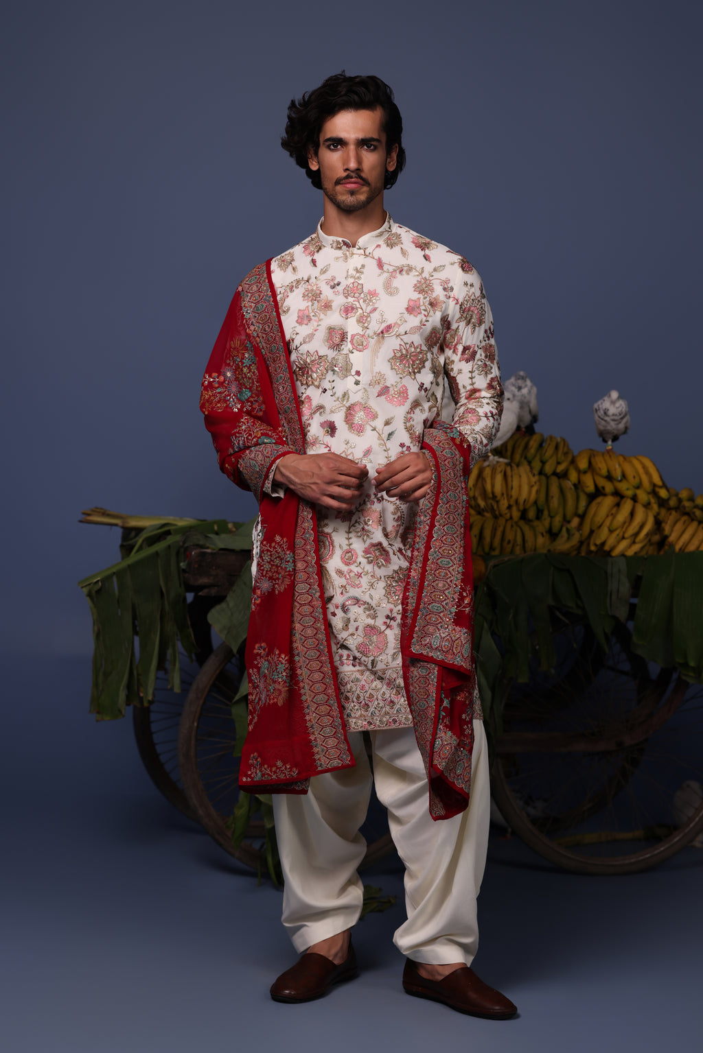 Rehan Ivory Kurta Set with Dupatta | Designer Ethnic Wear for Men – Kalpraag