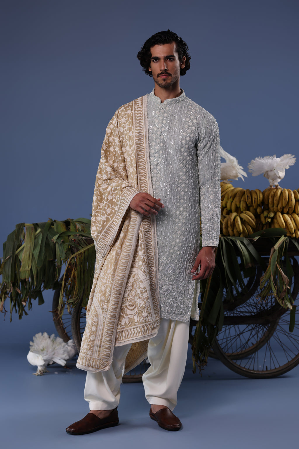 Ali Blue Kurta Set with Dupatta | Designer Ethnic Wear for Men – Kalpraag