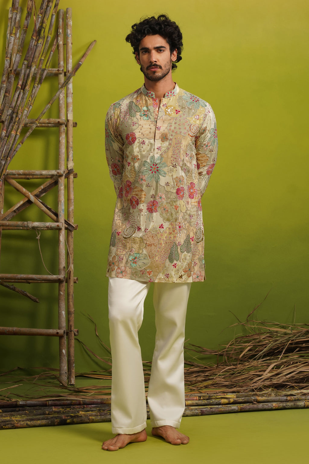 ZORAIN LIGHT MEHENDI SHORT KURTA SET – Kalpraag