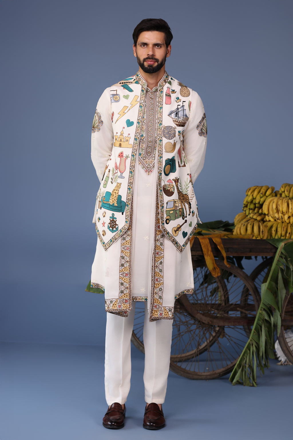 Jihan Cocktail Ivory Kurta Jacket Set | Kalpraag Men’s Ethnic Wear